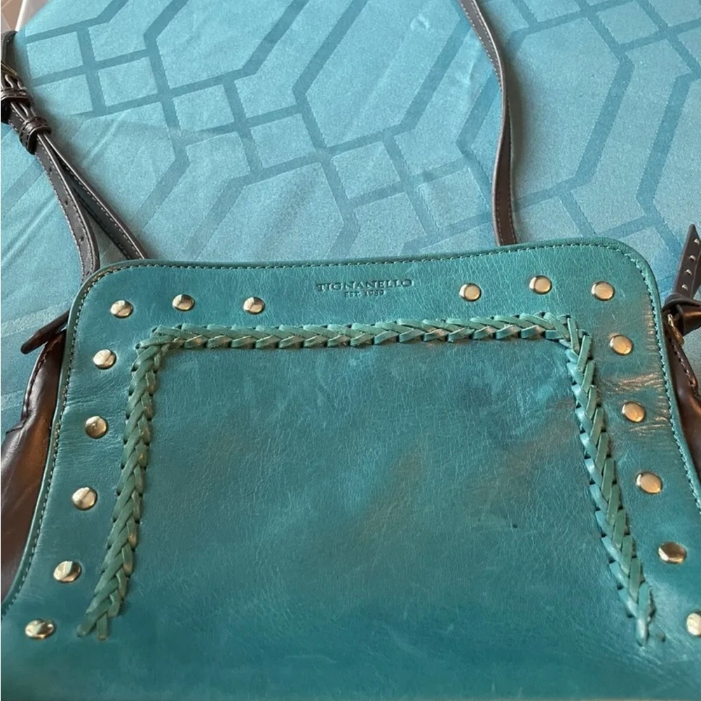 Tignanello Teal And Black Leather Purse - Gem